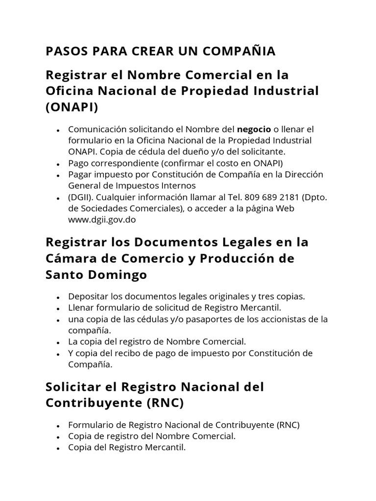 Pasos para Crear Un Compañia | PDF | Empresas | Conceptos legales