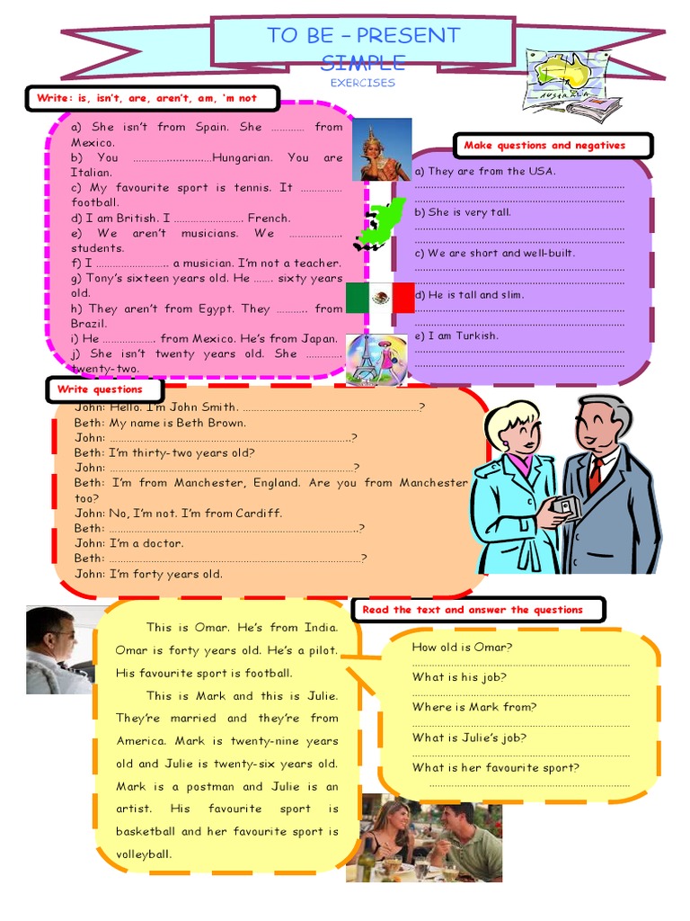 To Be - Present Simple: Write: Is, Isn't, Are, Aren't, Am, M Not | PDF ...