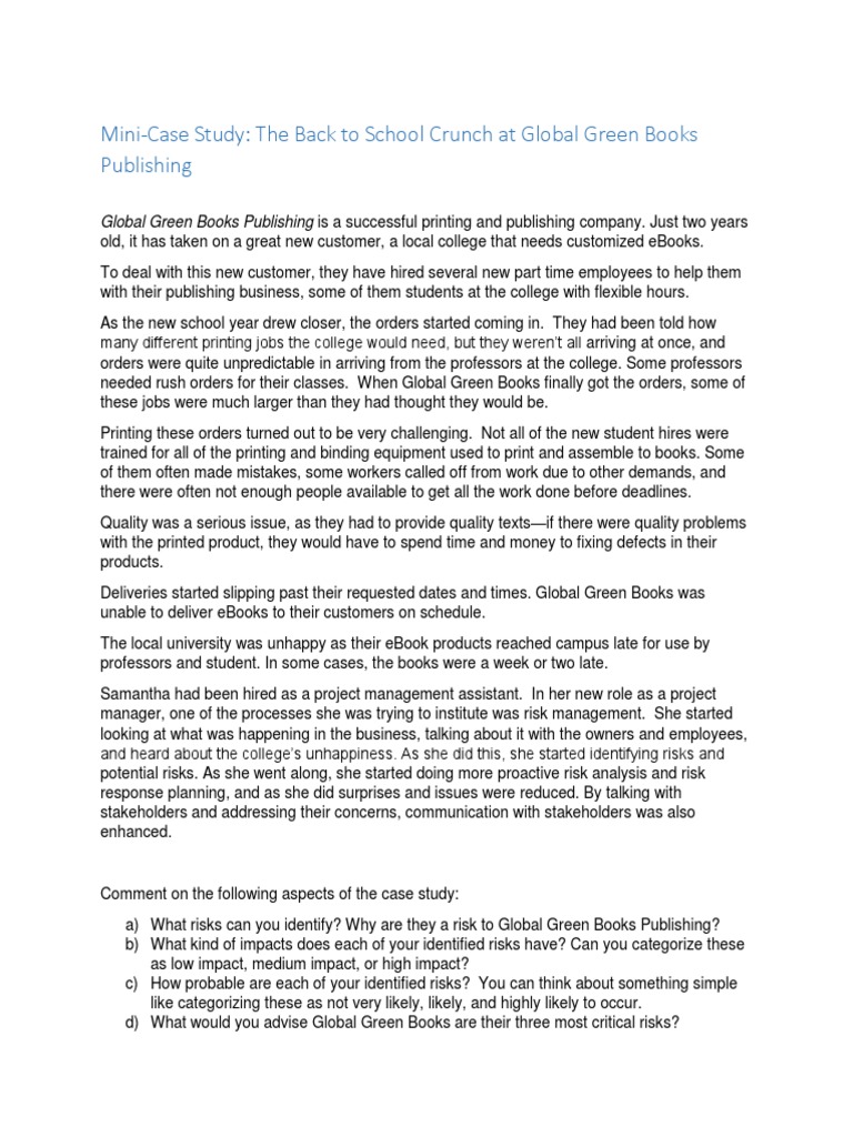 Mini-Case Study: The Back To School Crunch at Global Green Books ...