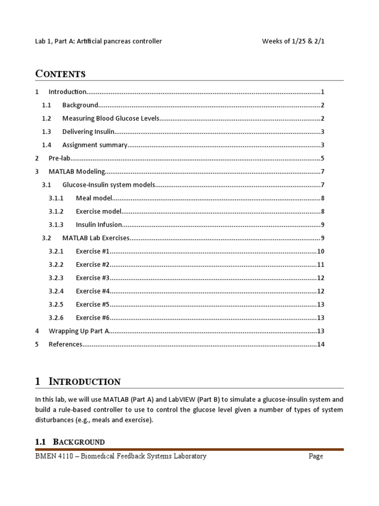 BMEN4110 Lab1 PartA Artificial Pancreas 2021 | PDF | Insulin | Control Theory