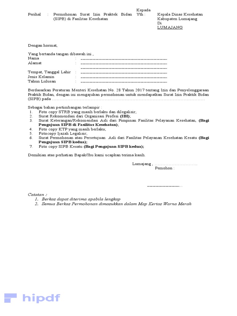 Form SIPB Fasilitas Kesehatan | PDF