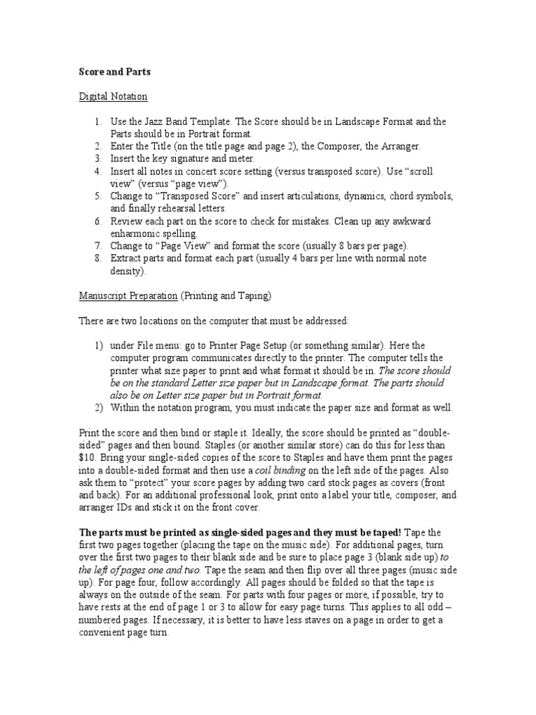 Score and Parts Preparation | Download Free PDF | Sheet Music | Writing