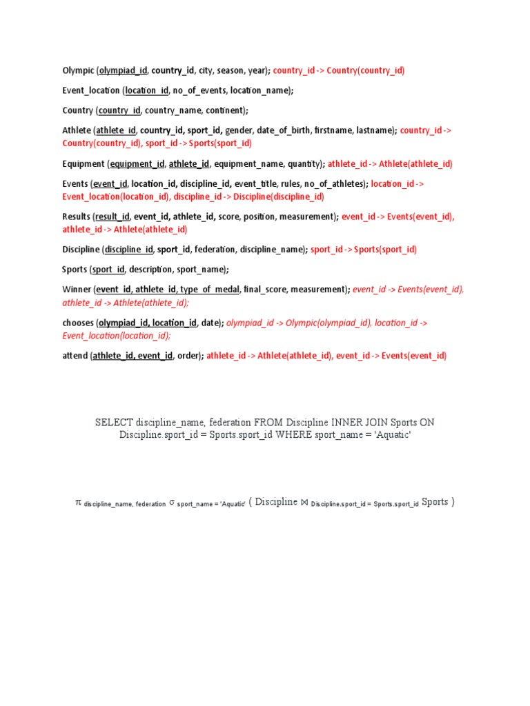 Database Schema and Queries for Olympic Event and Results Data | PDF ...