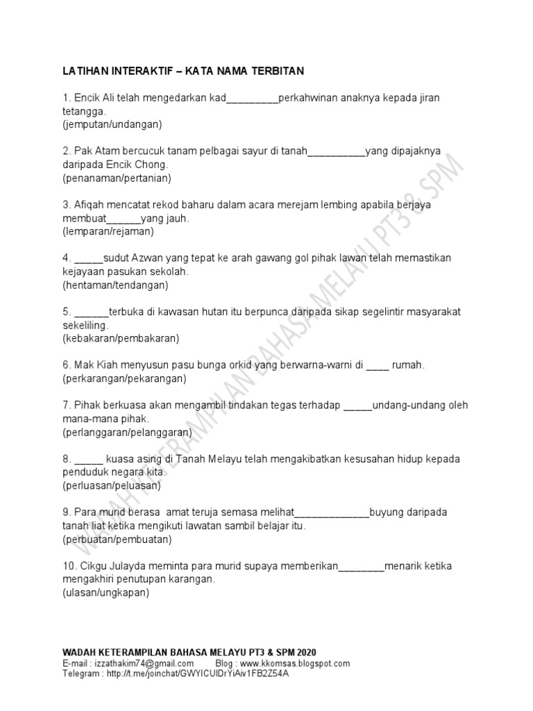 Latihan Interaktif - Kata Nama Terbitan | PDF