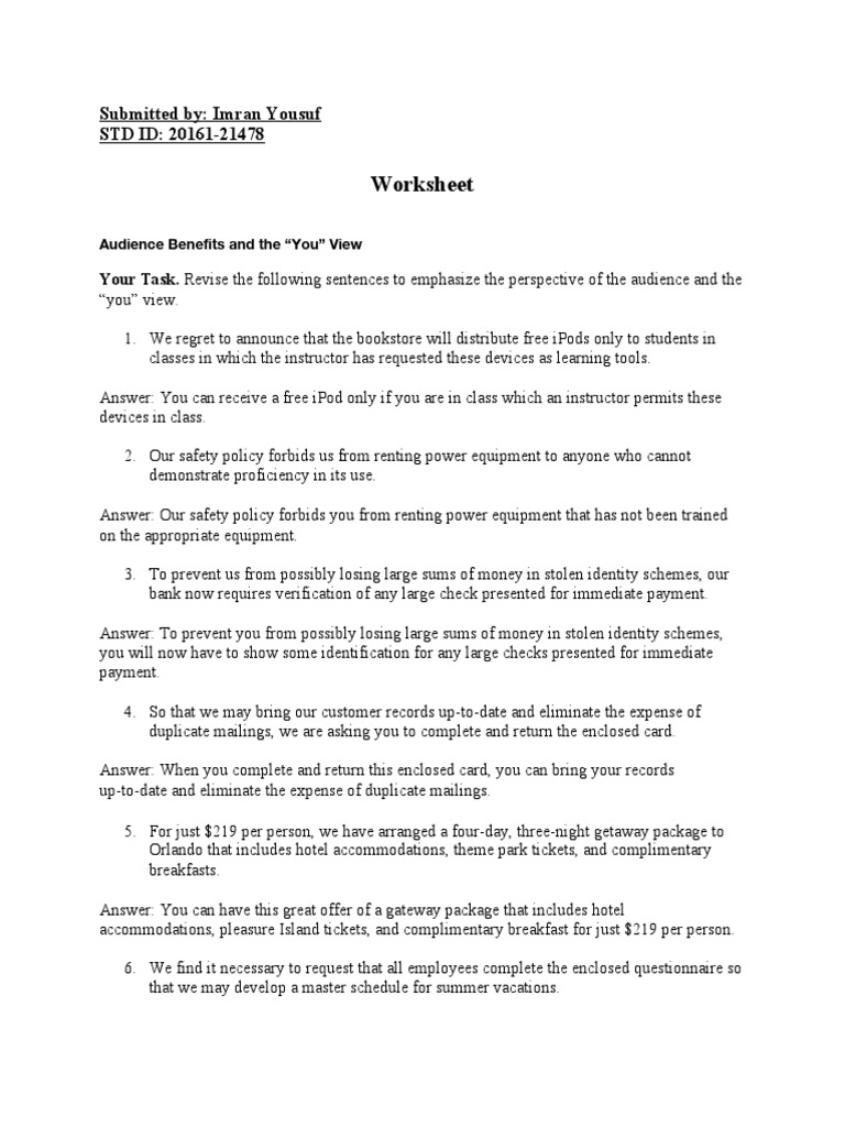 Business Communication Worksheet 1 Solution | PDF | Contract Issue ...