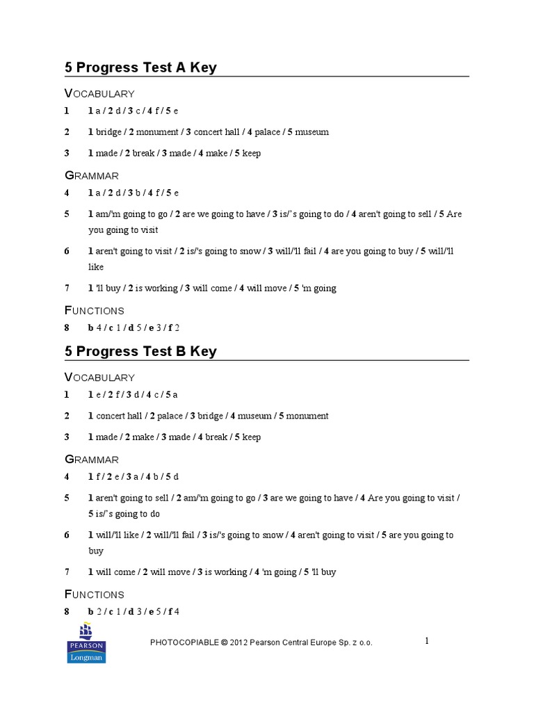 Progress Test 5 Key | PDF
