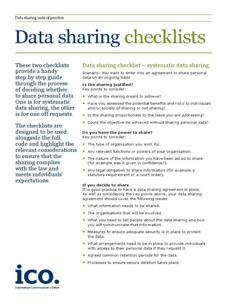 Data Sharing Checklists | Download Free PDF | Information | Risk