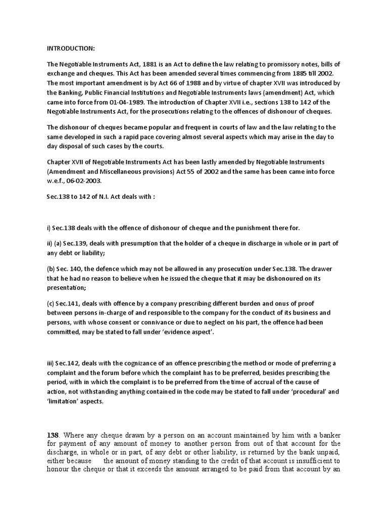 Overview of the NI Act 1881 Amendments | PDF | Cheque | Negotiable ...