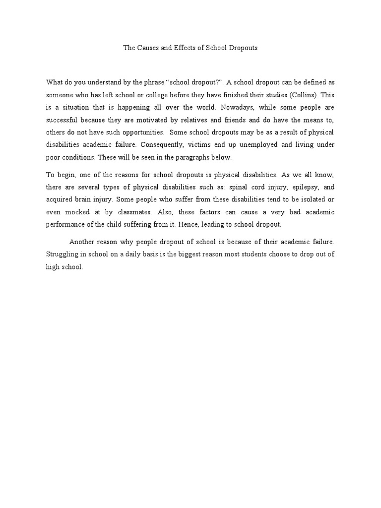 Causes and Effects of Early School Dropouts ASSIGNMENT | PDF | Self ...