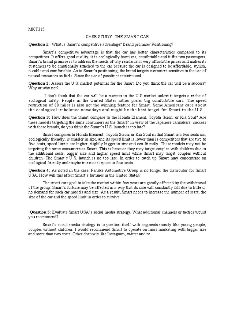 Smart Car Case Study | PDF | Competitive Advantage | Brand