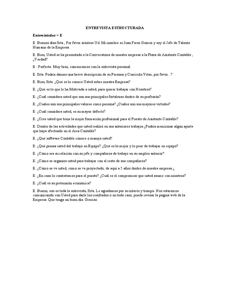 Modelo de Entrevista Estructurada P | PDF