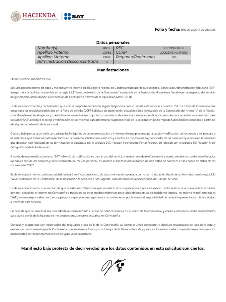 Acuse Sat2 | PDF | Contraseña | Justicia