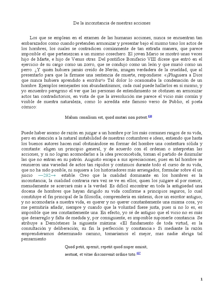 De La Inconstancia de Nuestros Actos | PDF | Verdad | Vida