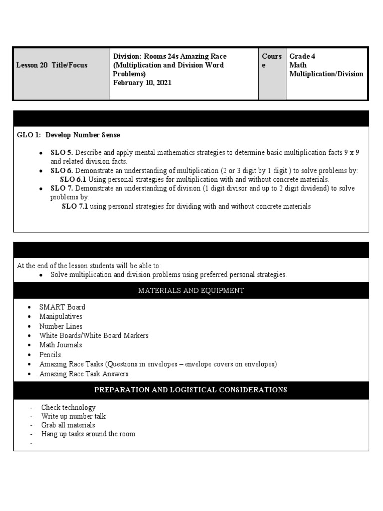 g4 Math l20 Multiplication and Division Word Problems | PDF | Teaching Mathematics