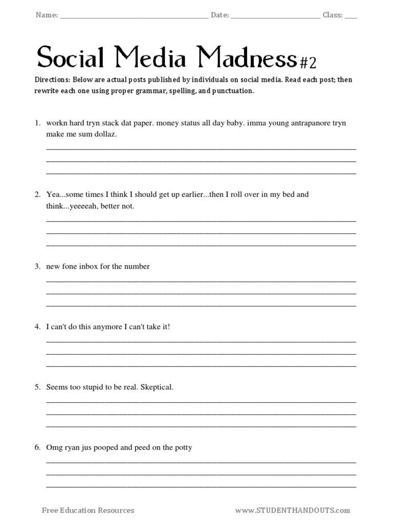 Social Media Grammar Worksheets | PDF