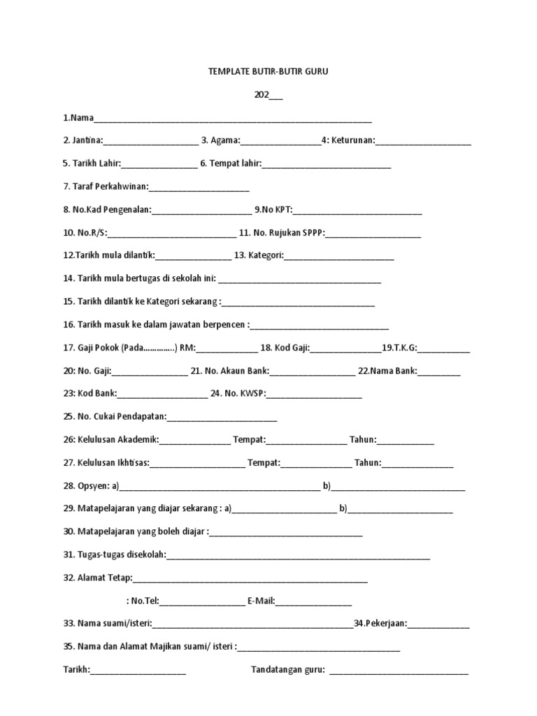 Template Butir-Butir Guru RPH | PDF