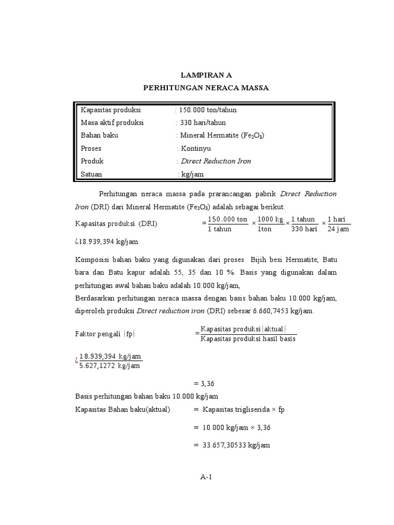 Lampiran A - Neraca Massa Fix | PDF