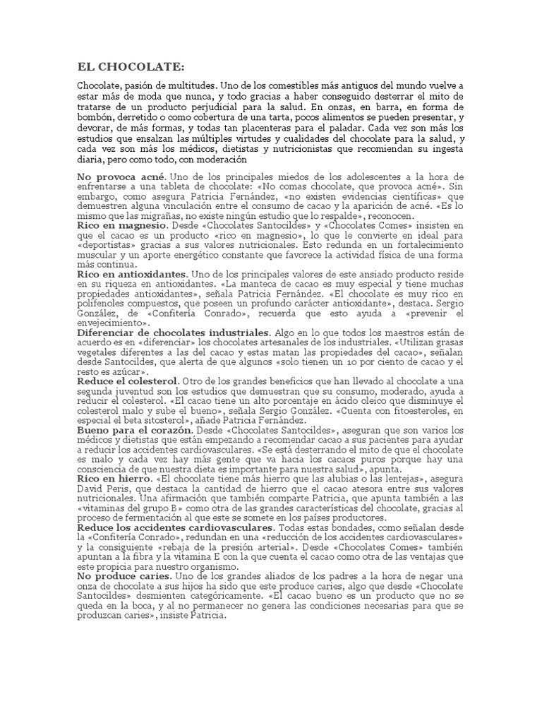 El Chocolate | PDF | Chocolate | Comida y bebida