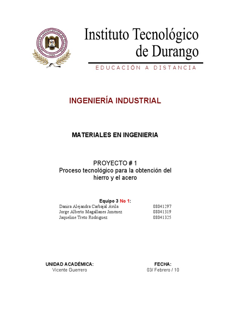 Proyecto U1 Equipo 1 | PDF | Arrabio | Hierro