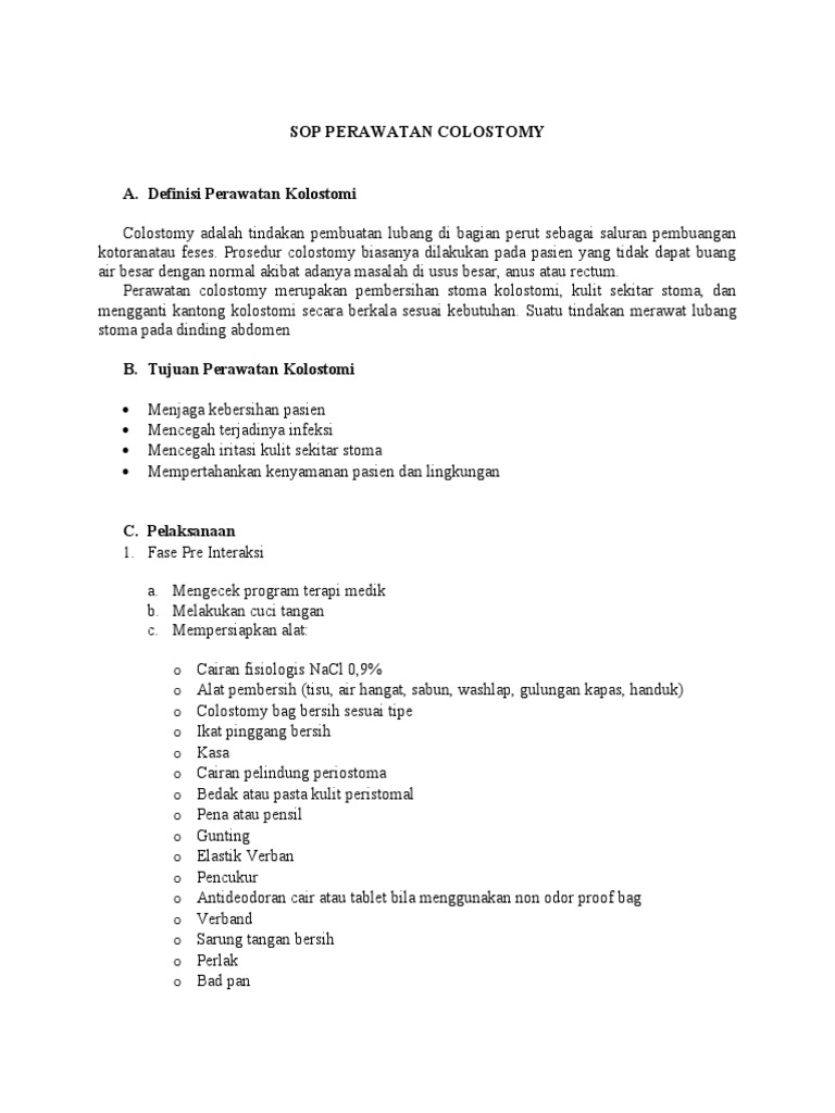 SOP Perawatan Colostomy | PDF | Kesehatan Holistik | Sains & Matematika