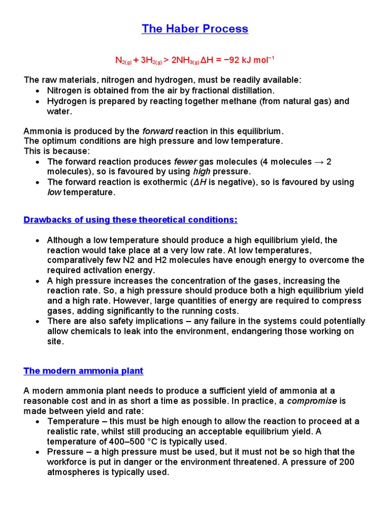 The Haber Process: N + 3H > 2NH ΔH = −92 kJ mol | PDF | Ammonia ...