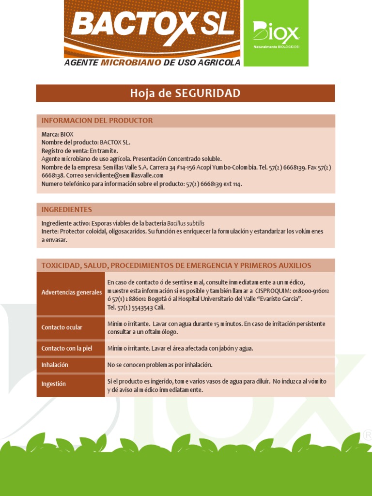 HS - Bactox | PDF | Descomposición | Agua