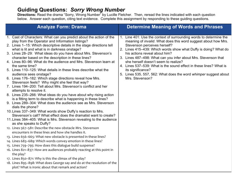 Guiding Questions - Sorry Wrong Number | PDF | Human Nature | Psychology