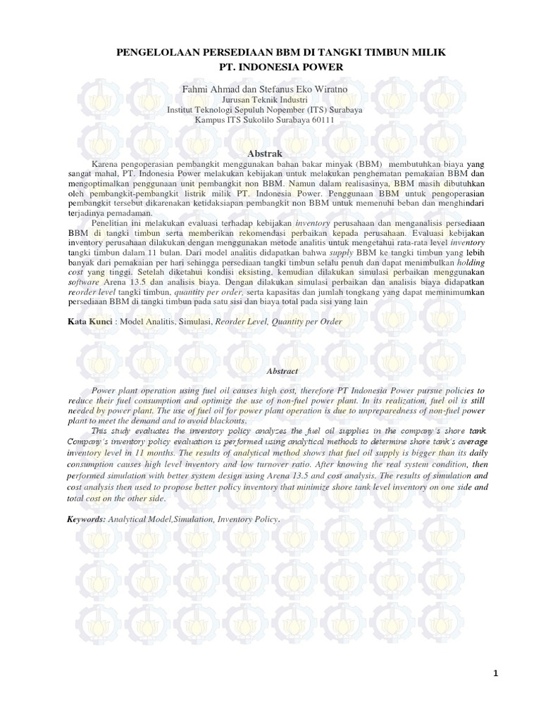 Pengelolaan Persediaan BBM Di Tangki Timbun Milik Pt. Indonesia Power | PDF