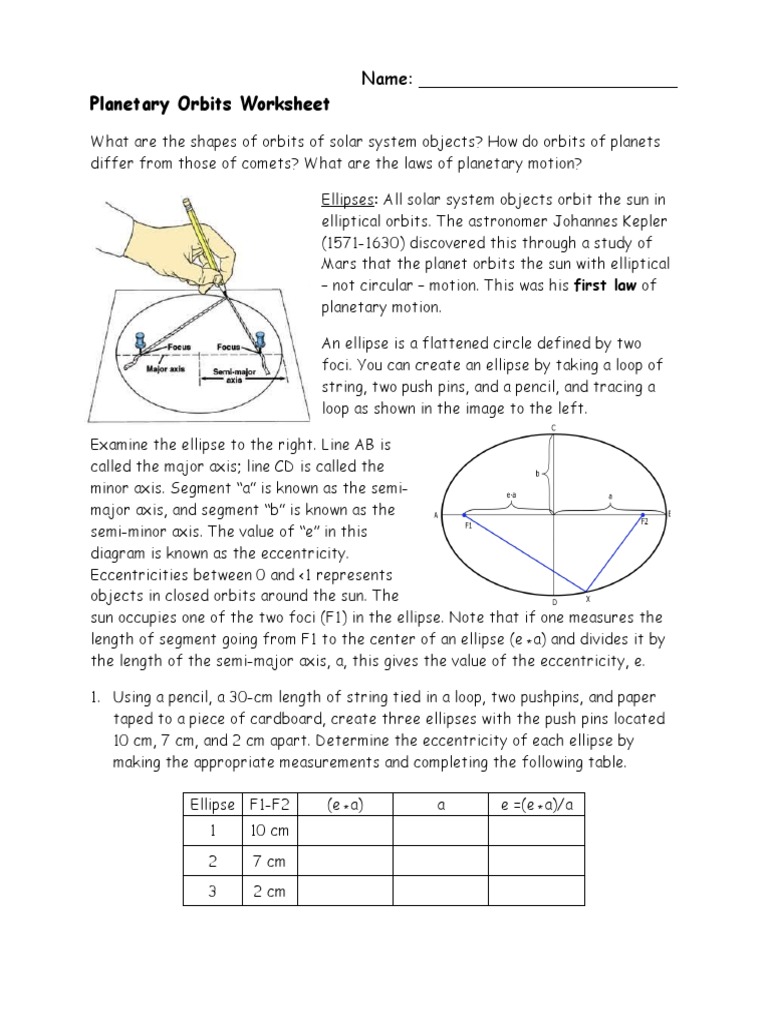 Planetary Orbits Worksheet: Name | PDF | Ellipse | Orbit