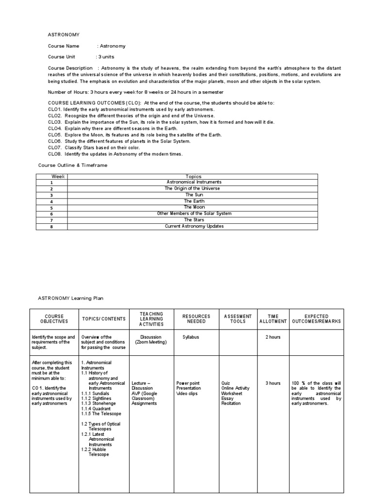 Course Syllabus ASTRONOMY | PDF | Astronomy | Planets