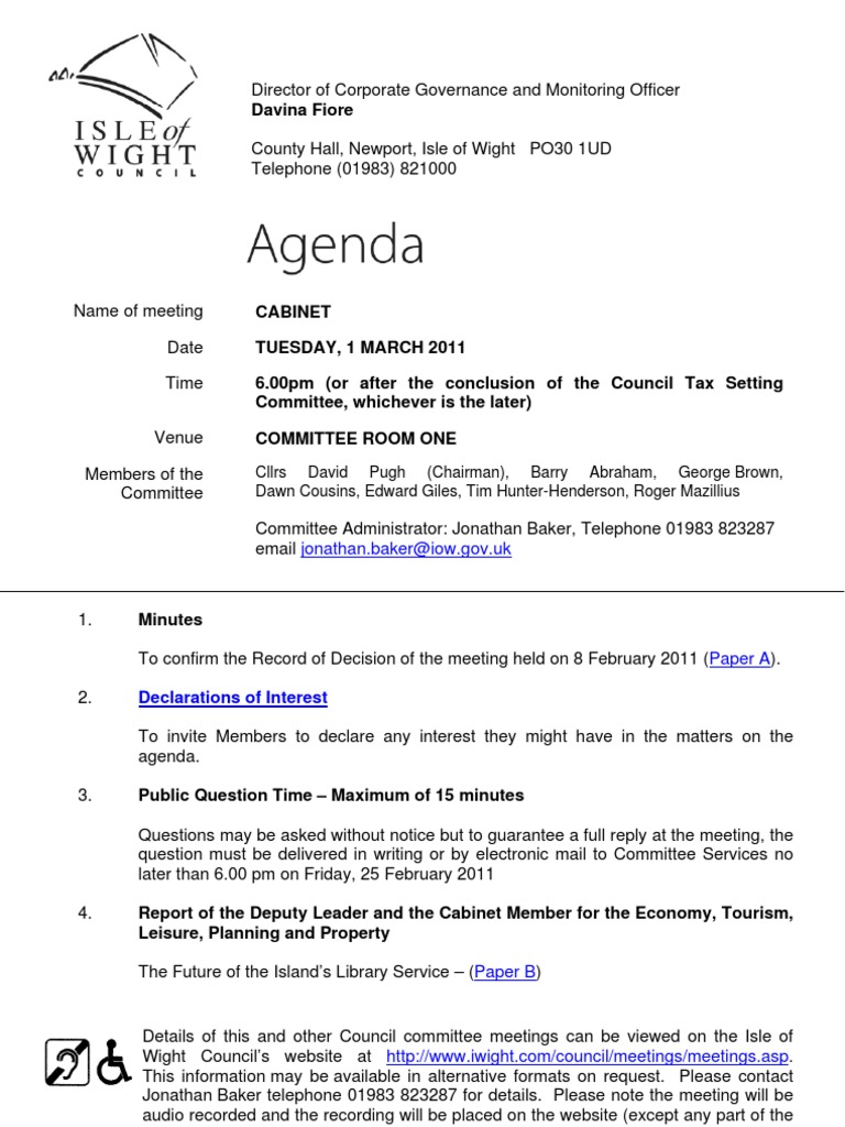 Cabinet Meeting Agenda March 2011 | PDF | Government | Public Sphere