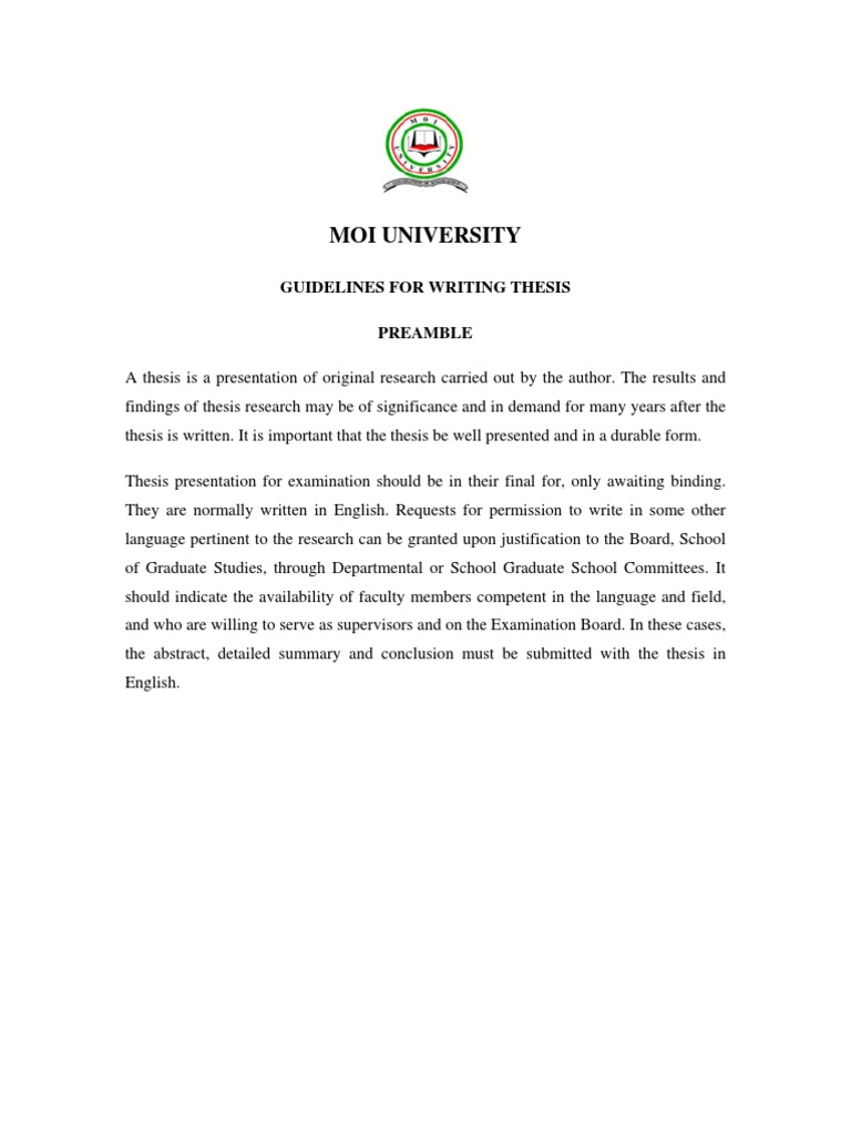 Moi University: Guidelines For Writing Thesis | Download Free PDF ...