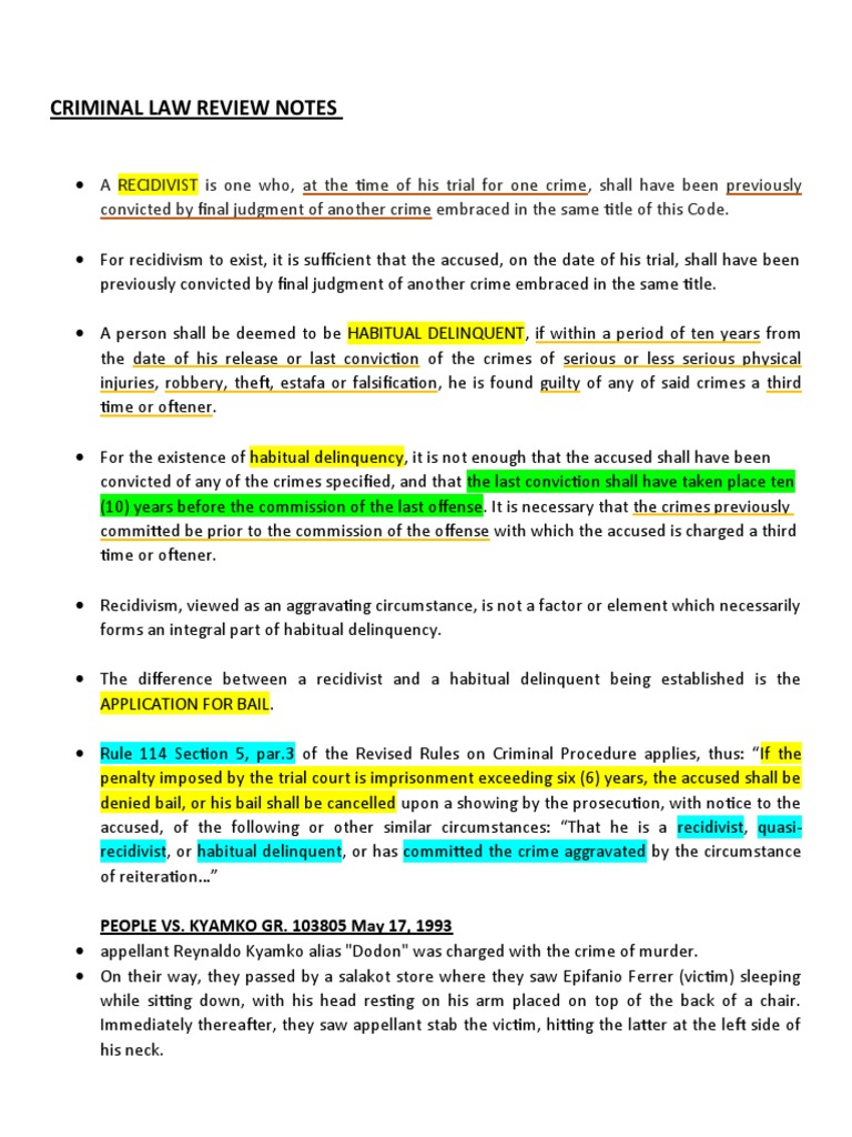Criminal Law Review Notes | PDF | Bail | Confession (Law)