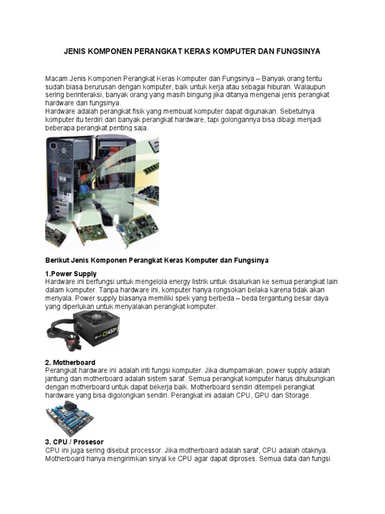 Jenis Komponen Perangkat Keras Komputer Dan Fungsinya | PDF