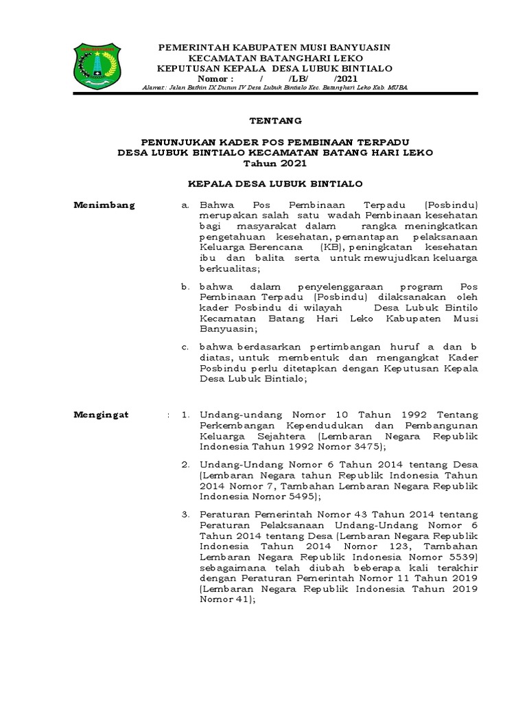 SK Posbindu Desa 2021 | PDF