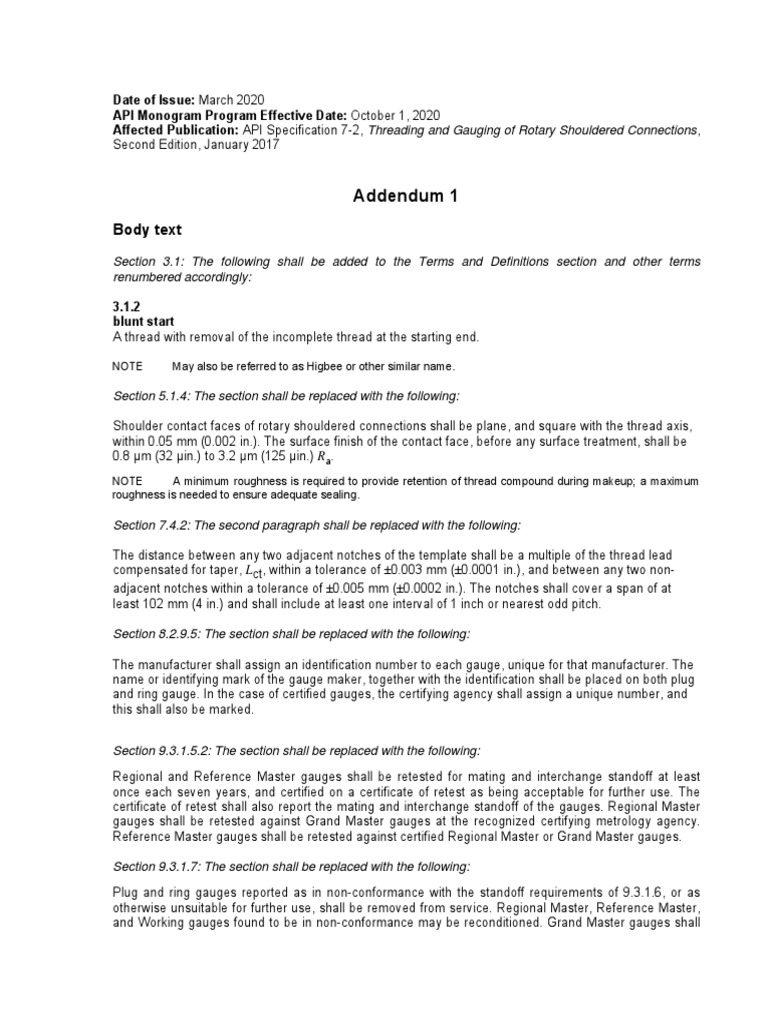 API Specification 7-2 2nd Edition Addendum 1 20200320 | PDF | Metrology ...