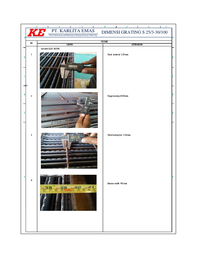 Pt. Karlita Emas: DIMENSI GRATING S 25/3-30/100 | PDF | Steel | Metals