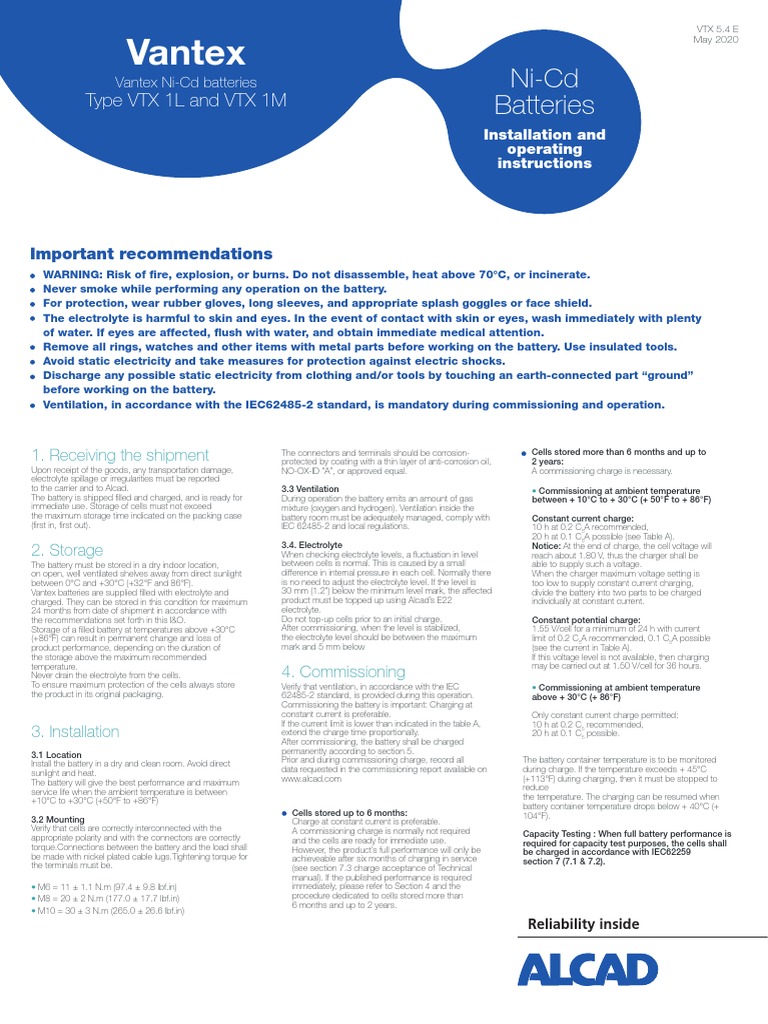 Vantex: Ni-Cd Batteries | PDF | Electricity | Manufactured Goods