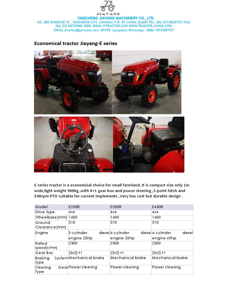 Jiayang Tractor 25 To 45hp | PDF | Tractor | Four Wheel Drive