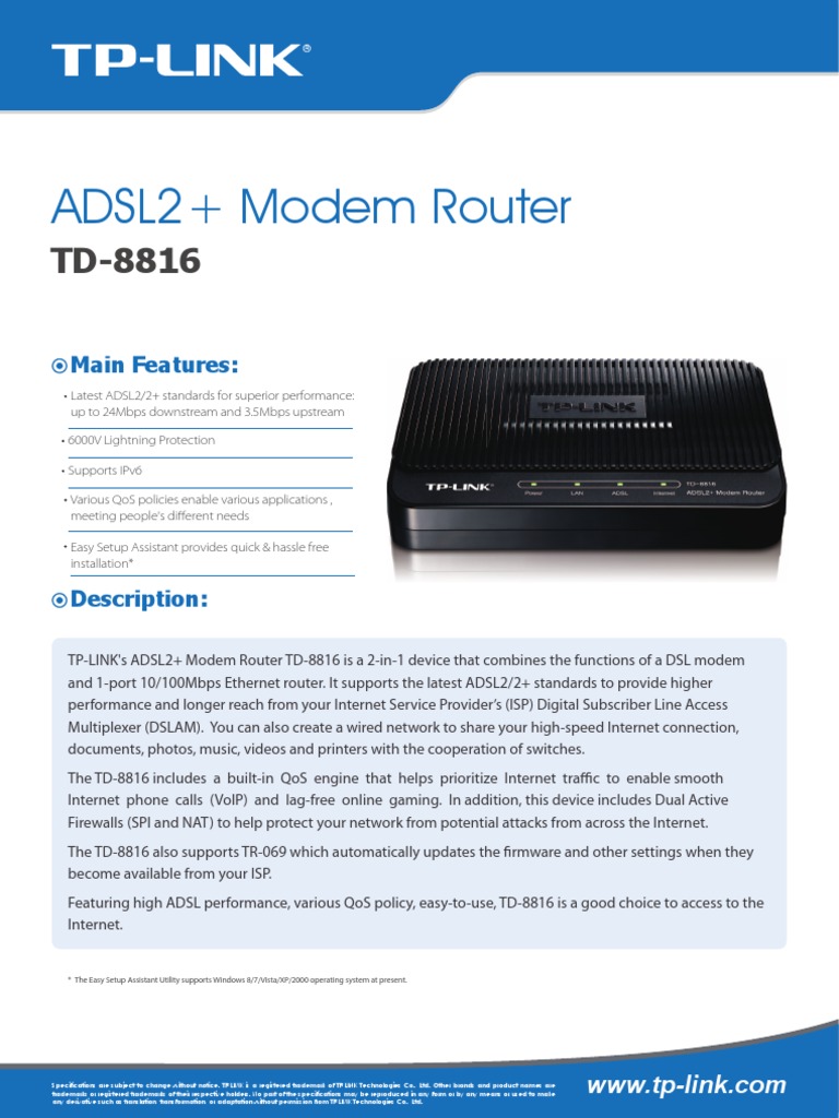 TD-8816 V8 Datasheet | PDF | Digital Subscriber Line | Asynchronous ...