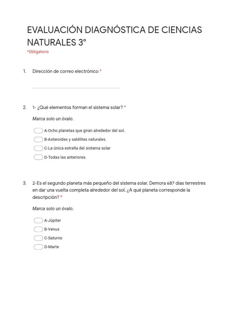 Prueba 1 3B Ciencias - Formularios de Google | PDF | Tierra | Dom