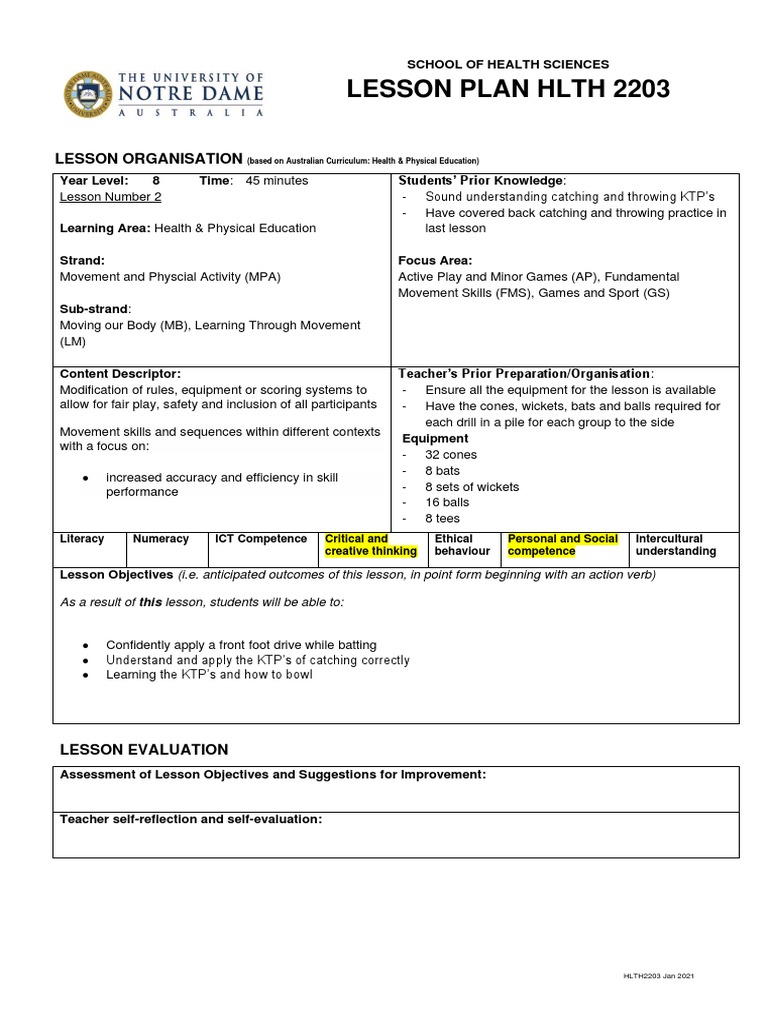 Lesson Plan 1 | PDF | Bowling (Cricket) | Ball And Bat Games