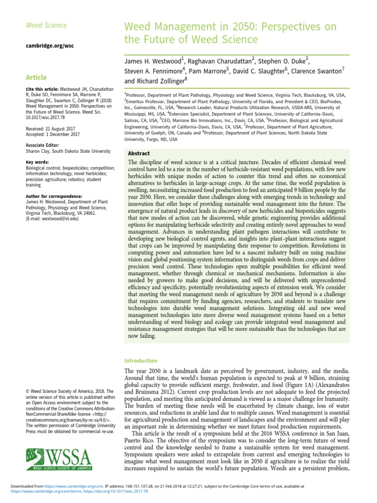 Weed Management in 2050 Perspectives On The Future | PDF | Herbicide ...