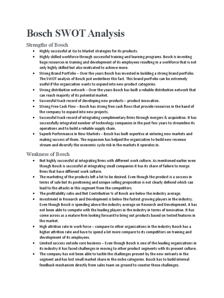 Bosch SWOT Analysis | PDF | Competition | Profit (Economics)