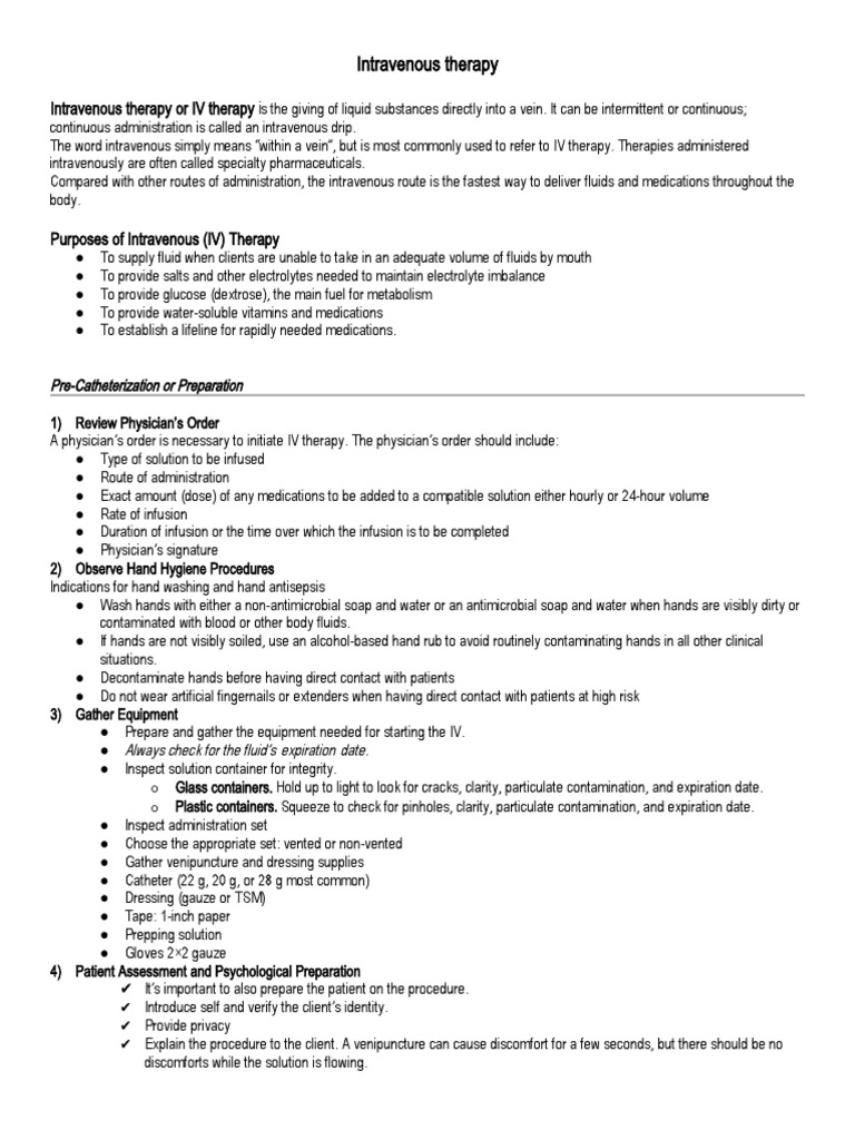 Intravenous Therapy Notes Online | PDF | Intravenous Therapy | Catheter
