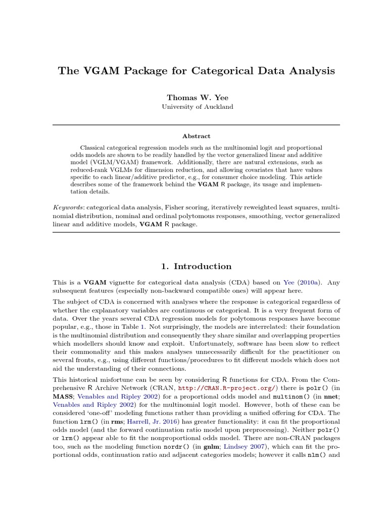 The VGAM Package For Categorical Data Analysis: Thomas W. Yee | PDF | Logistic Regression ...