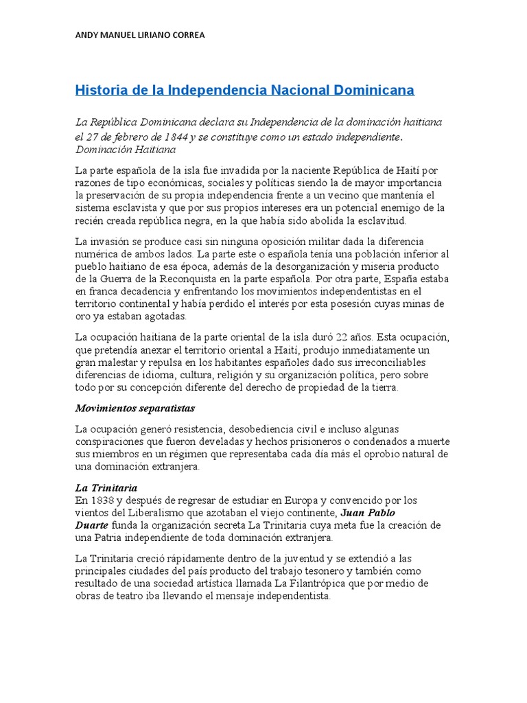 Historia de la Independencia Dominicana | PDF | República Dominicana ...