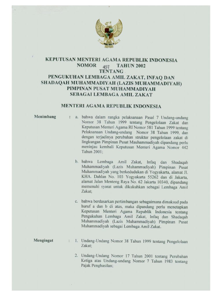SK Pengukuhan Lazismu Dari Kemenag | PDF