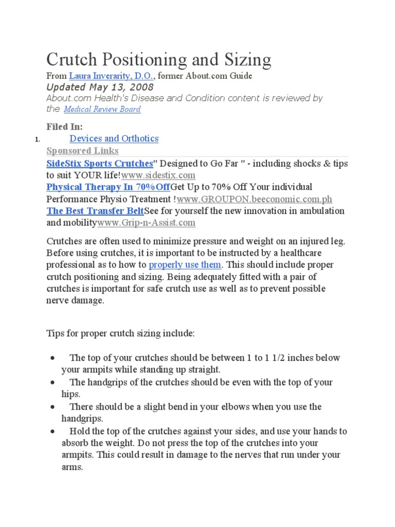 Proper Crutch Positioning and Sizing | PDF
