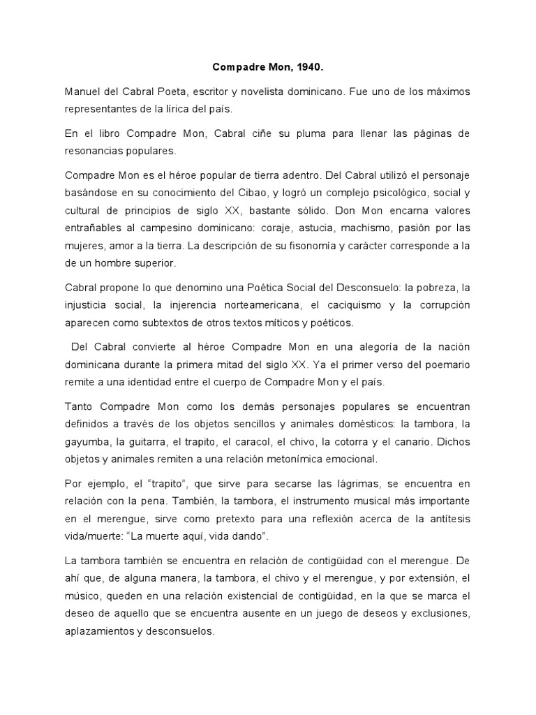 Compadre Mon: Una alegoría de la identidad dominicana a través de la ...